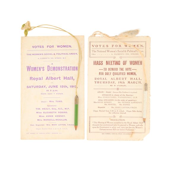 Bonhams : WSPU PROMISE CARDS Two promise cards, with pencils attached (2)