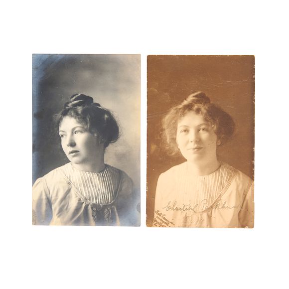 Bonhams : PANKHURST (CHRISTABEL) Two photographic portrait postcards by ...