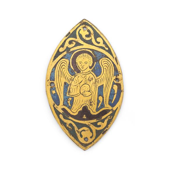 Bonhams : A French gilt copper and champleve enamel oval plaque of the ...