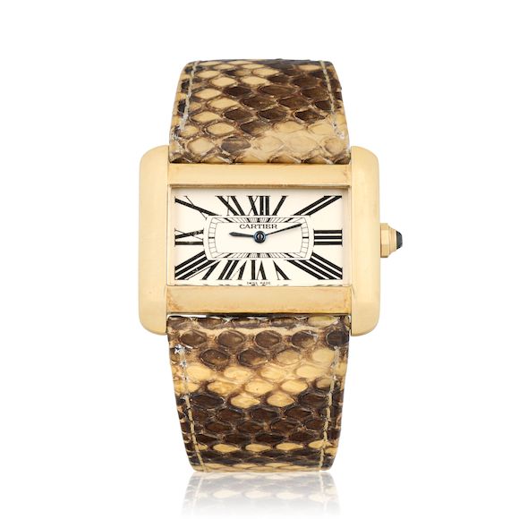 Bonhams : Cartier. An 18K gold quartz wristwatch Tank Divan, Ref: 2602 ...