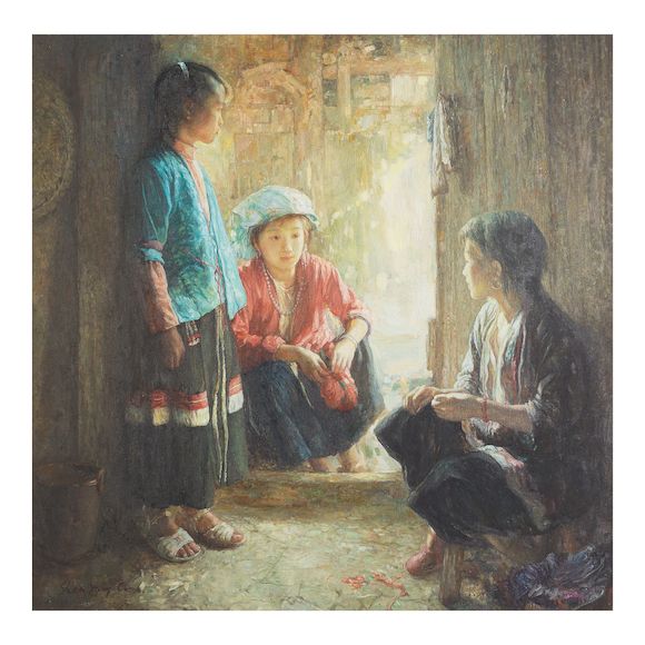 Bonhams : Shen Ming Cun (Chinese, born 1956) Three seamstresses in a ...