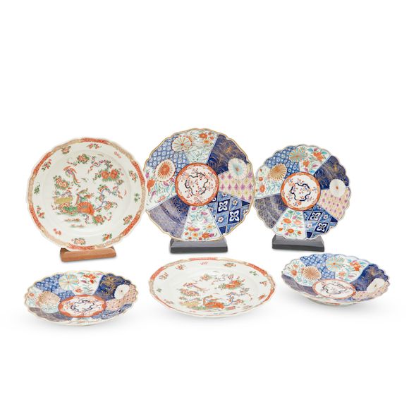 Bonhams : Four Worcester plates of "Old Mosaic" pattern, circa 1770,