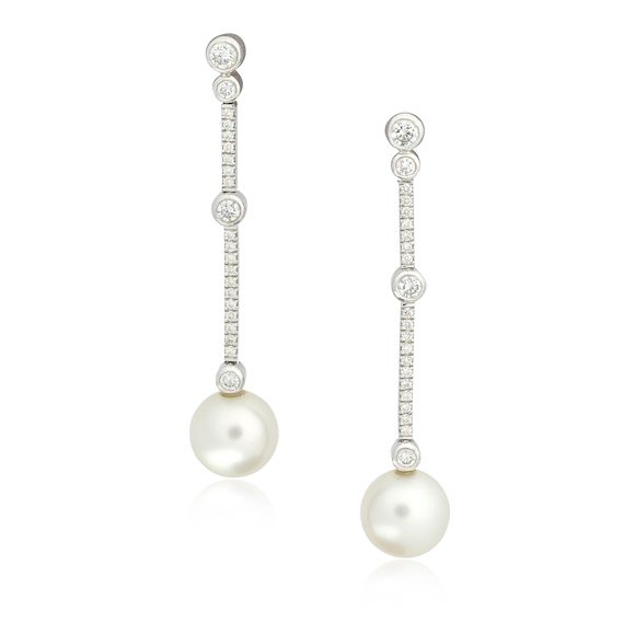 Bonhams : BOODLES: 'WATERFALL' CULTURED PEARL AND DIAMOND PENDENT EARRINGS,