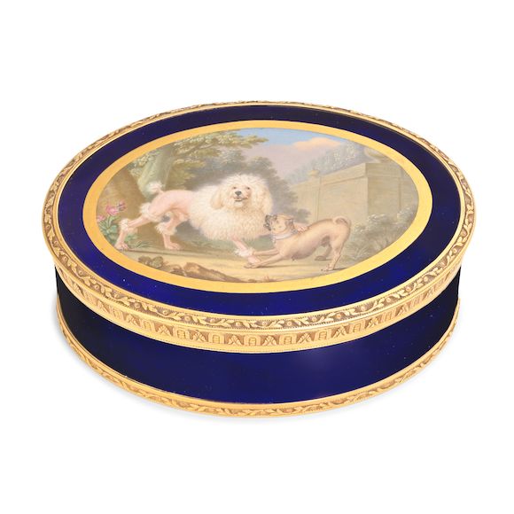 Bonhams : A magnificent Sèvres royal gold-mounted blue-ground oval ...