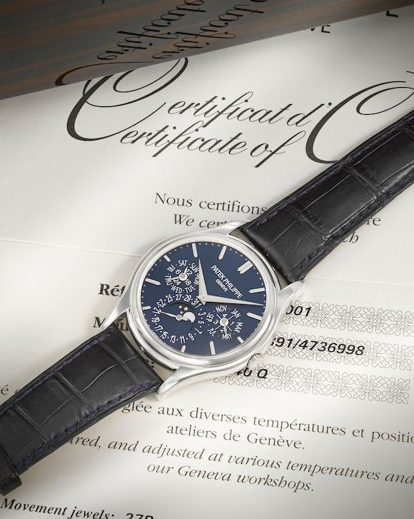 Bonhams : Patek Philippe. A fine and rare platinum automatic perpetual ...
