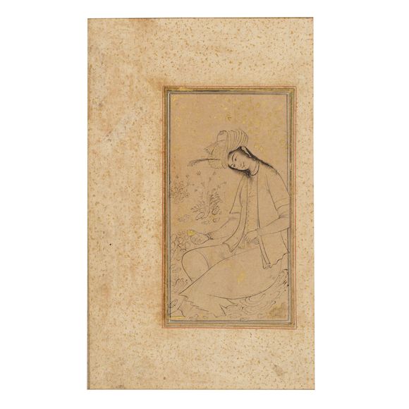 Bonhams : A youth seated in a landscape holding a wine cup Persia, in ...