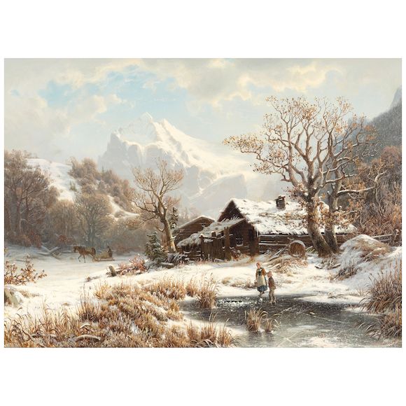 Bonhams : Johannes Bartholomäus Duntze (German, 1823-1895) Winter snow ...