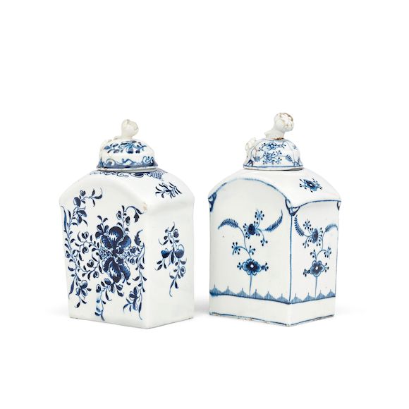 Bonhams : Two Lowestoft tea canisters and covers, circa 1770-80