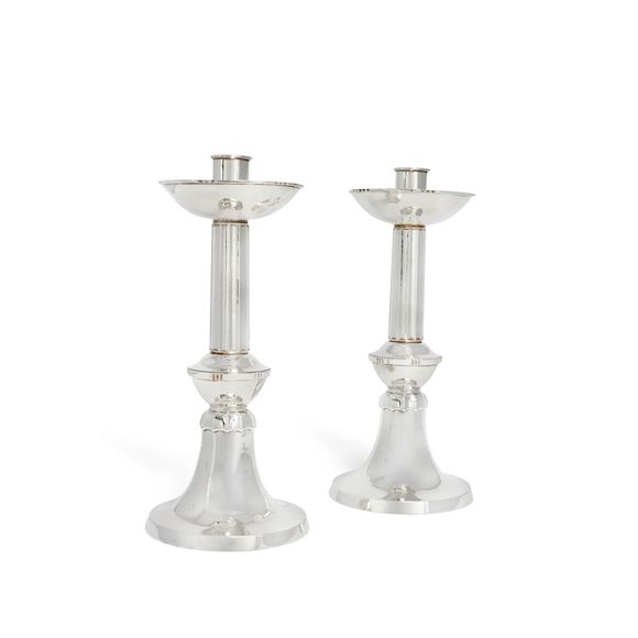 Bonhams : ROBERT EDGAR STONE: a pair of silver candlesticks London 1950 (2)