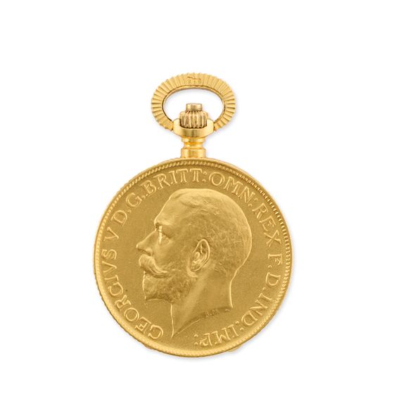 Bonhams : An 18K gold keyless wind full hunter sovereign pocket watch ...